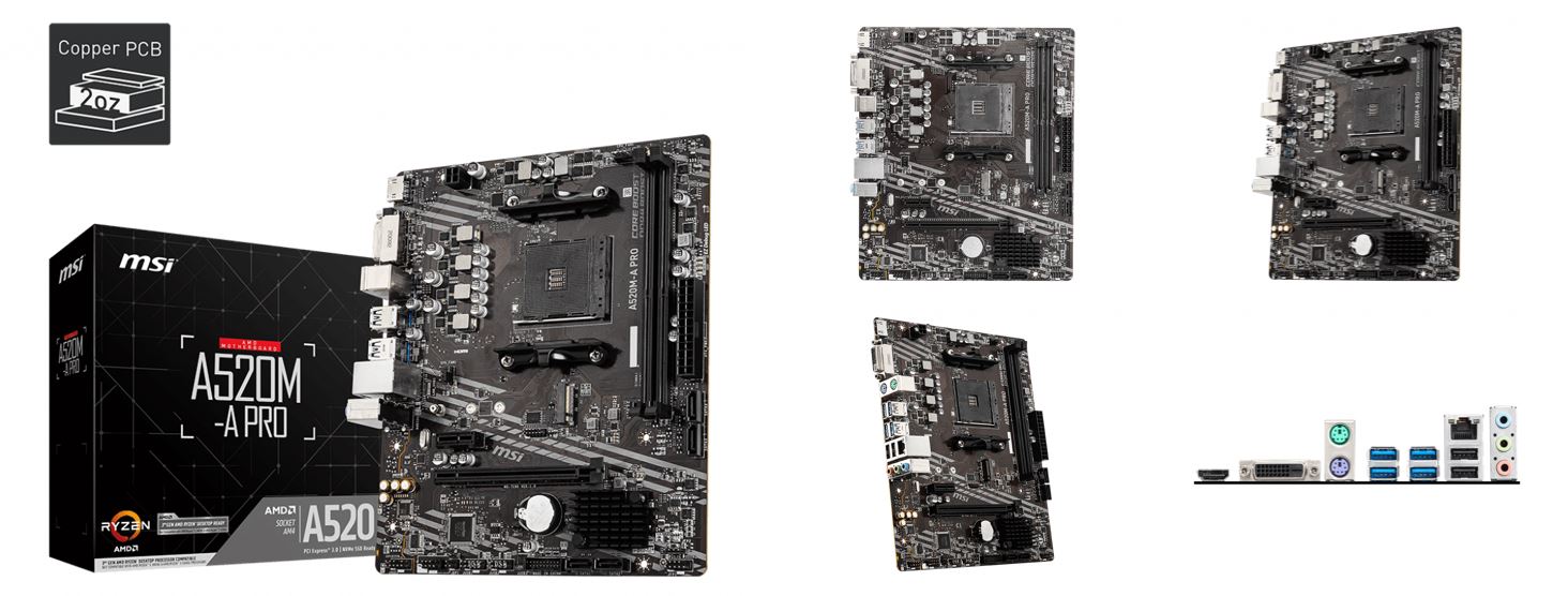 MSI Mb Msi A520 Amd SAm4 3A Gen2Xddr4 3200HdmiDvi4Xusb 32M2Micro ...